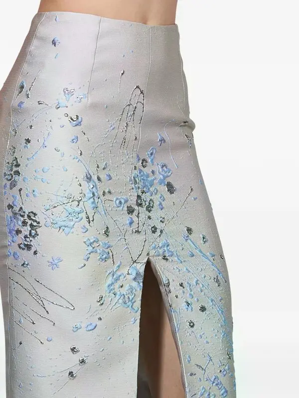 MIA PECULIAR Brocade Midi Skirt With Split Hem