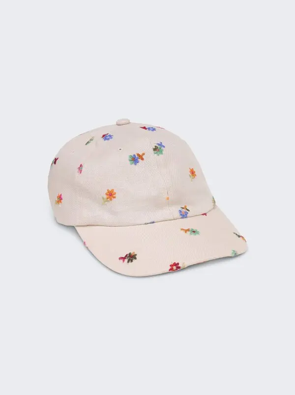 VOWELS Floral Embroidered Linen Cap Cream - Neutral