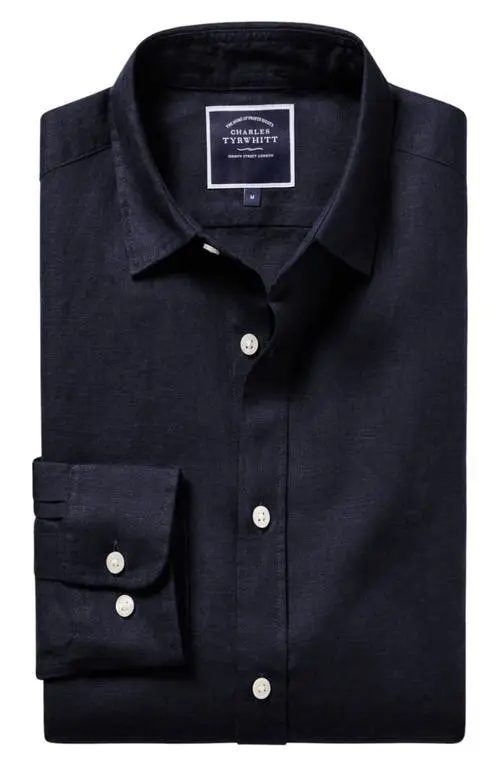 CHARLES TYRWHITT Slim Fit Pure Linen Shirt - Navy