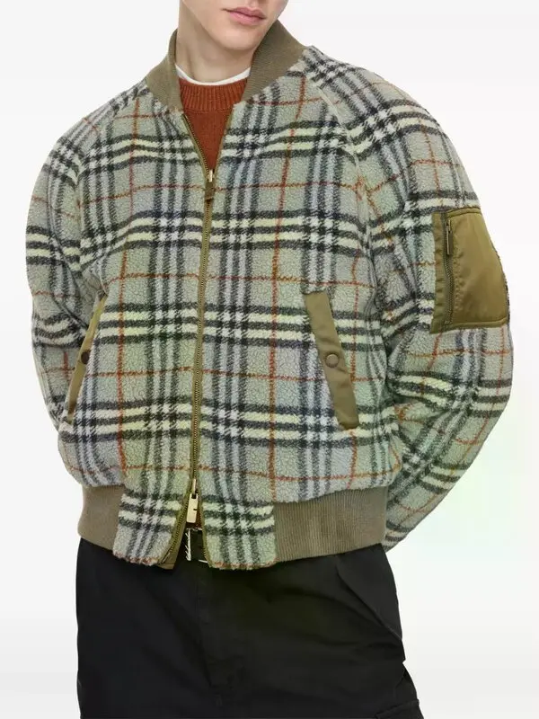 Burberry Reversible Nylon Bomber Jacket With Check Fleece