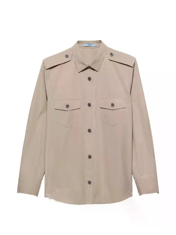 Prada Cotton Poplin Shirt With Classic Collar And Patch Pockets - Neutrals