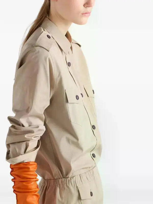 Prada Cotton Poplin Shirt With Classic Collar And Patch Pockets - Neutrals