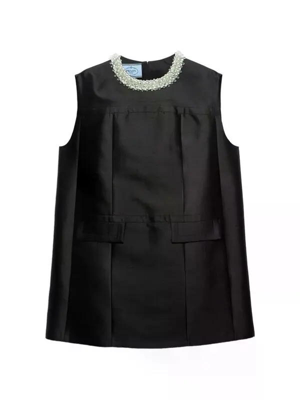 Prada Double Shantung Embroidered Dress - Black