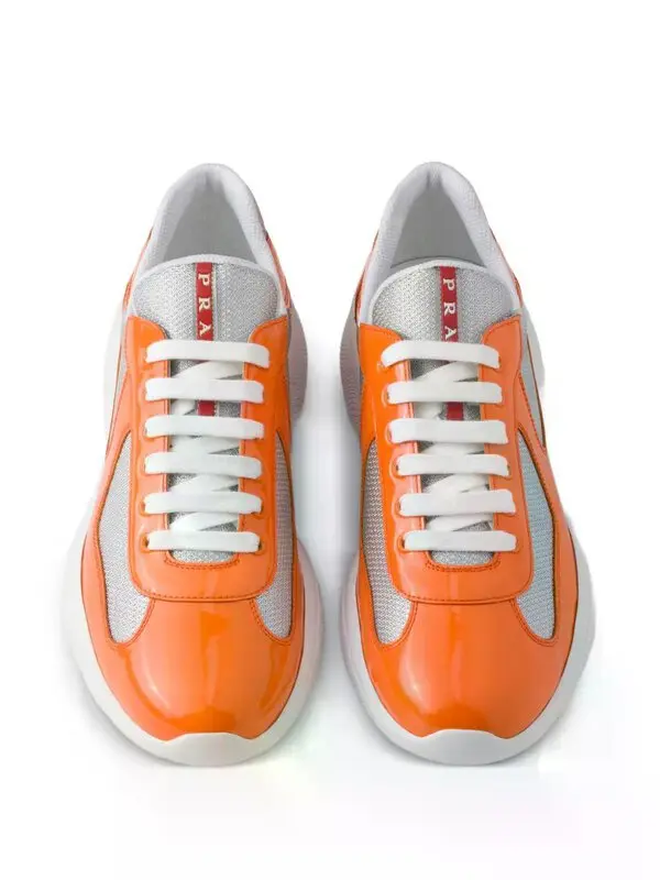 Prada America's Cup Sneakers In Patent Leather And Technical Fabric - Orange