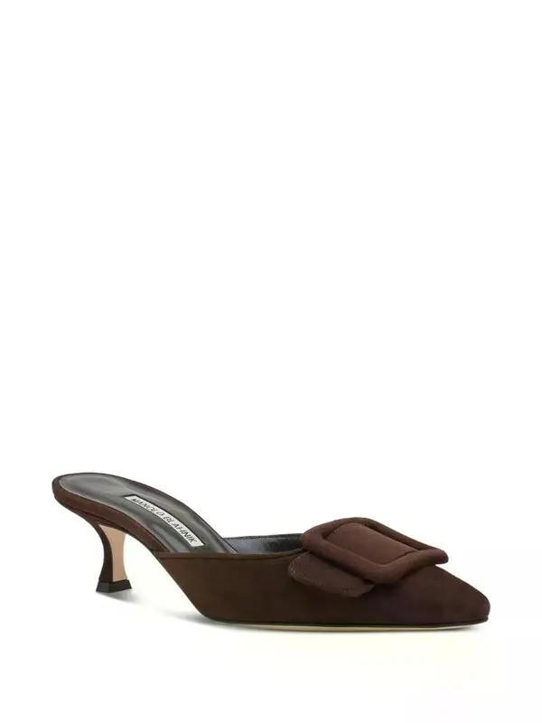 Manolo Blahnik Buckle Suede Mules