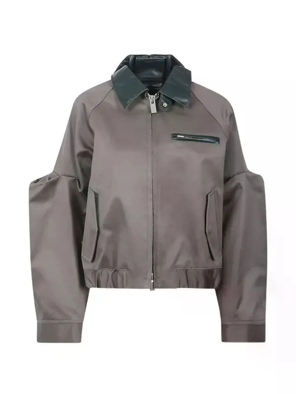 Sacai Leather-collar Shirt Jacket - Grey