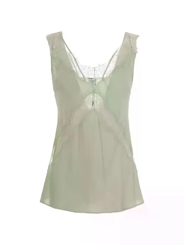 Pinko Sleeveless Lace-detail Twill Top - Green