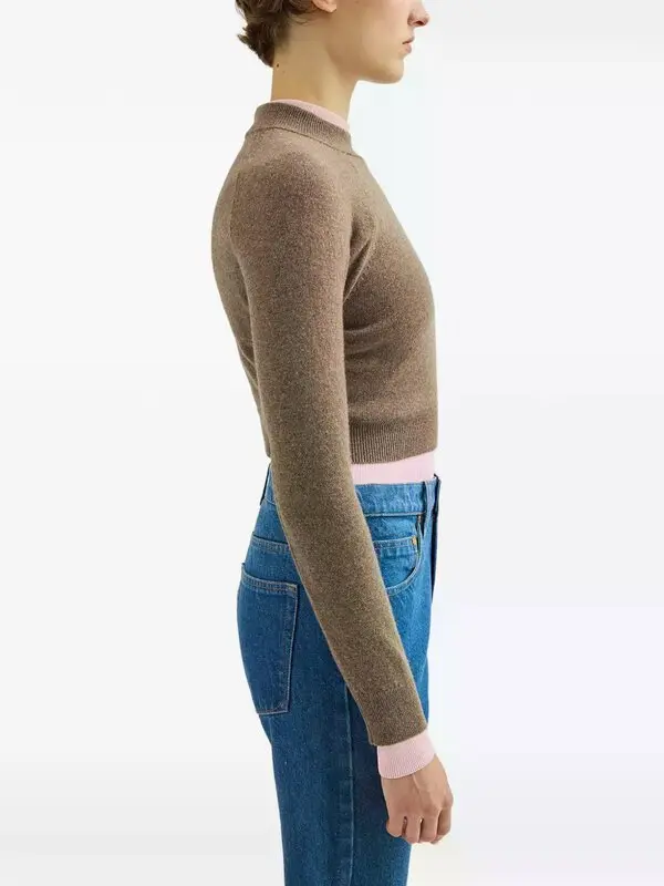 JIL SANDER Cropped Crewneck Sweater - Brown