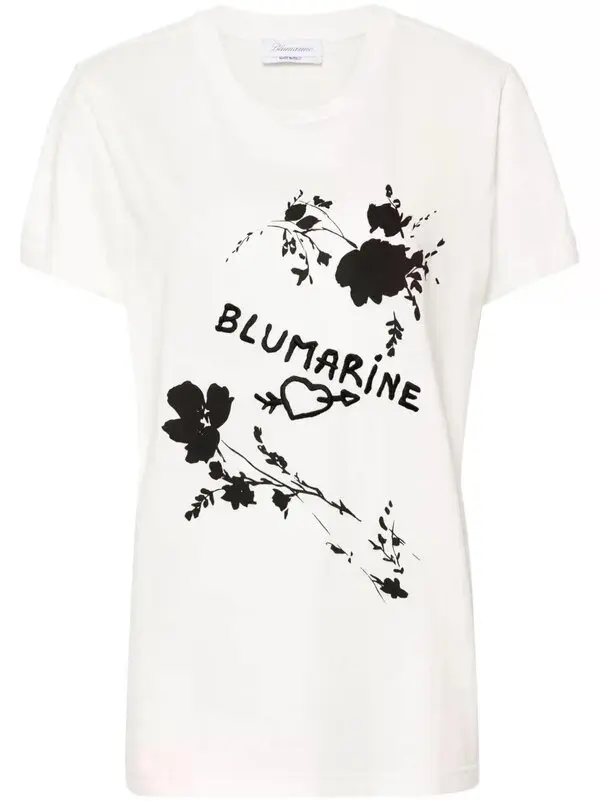 Blumarine Logo-embroidered Cotton T-shirt - White