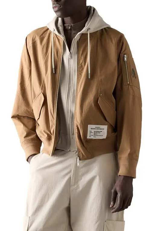 Moose Knuckles Skylark Stretch Cotton Canvas Bomber Jacket With Removable Hoodie Insert - Driftwood/alabaster