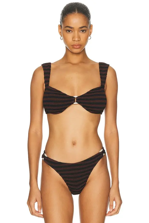 Bond Eye Ring Delphi Crop Bikini Top - Carob & Black Dot Stripe