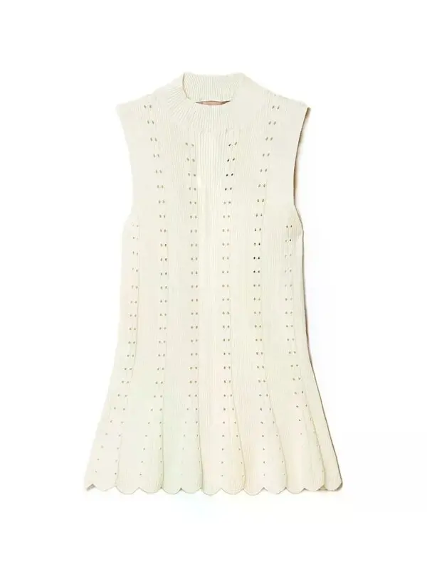 TWINSET Ribbed Knit Halter Top With Scalloped Hem - Neutrals
