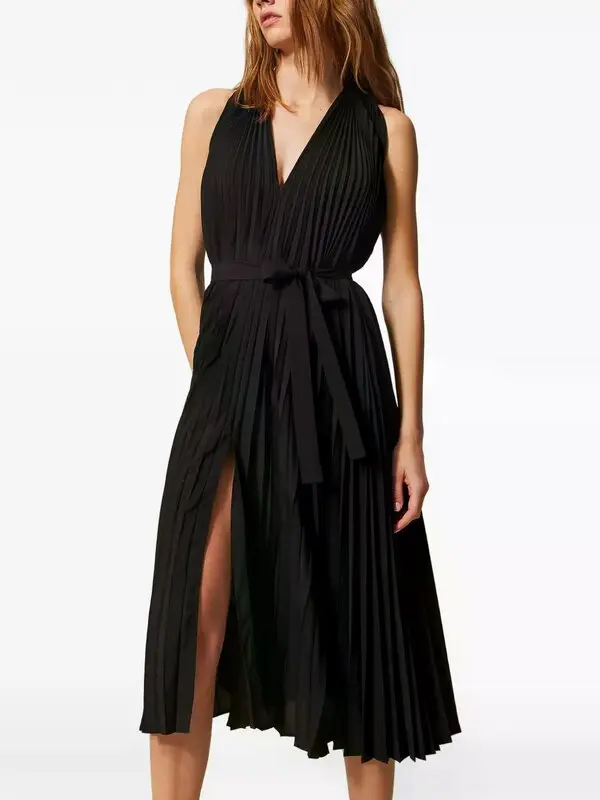 TWINSET Crêpe De Chine And Poplin Maxi Dress With V-neck And Belt