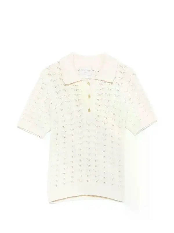 FORTE_FORTE Openwork Knit Polo Shirt - Neutrals