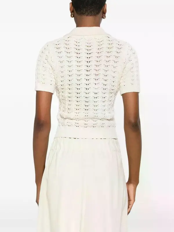 FORTE_FORTE Openwork Knit Polo Shirt - Neutrals