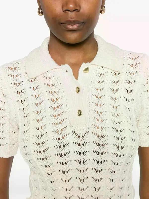 FORTE_FORTE Openwork Knit Polo Shirt - Neutrals