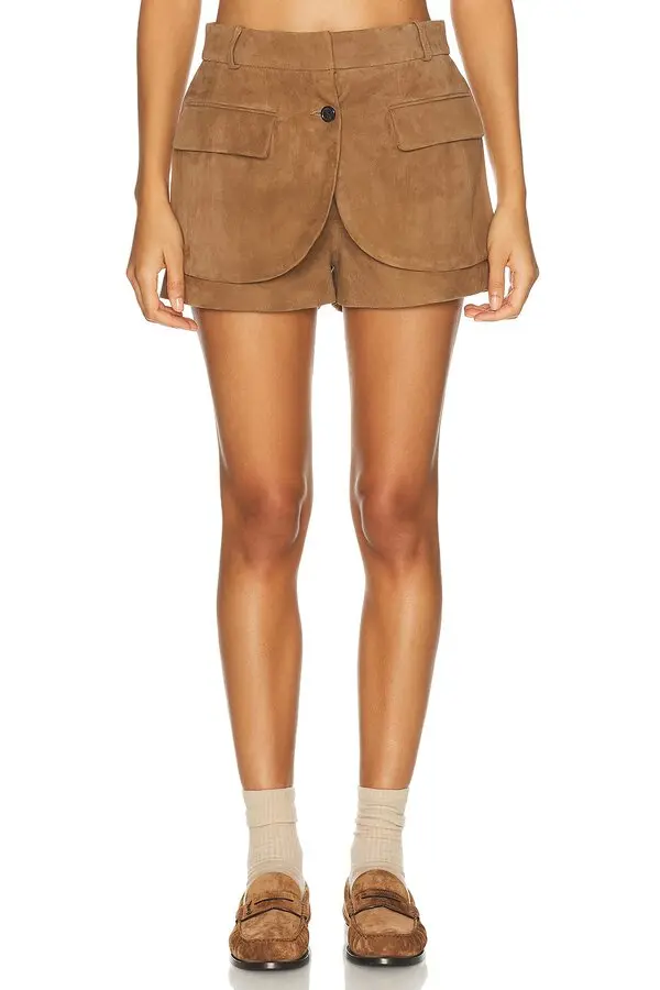 Monse Deconstructed Leather Short - Tan