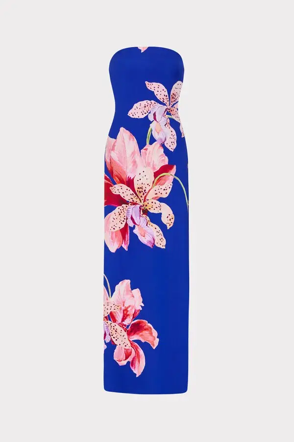 MILLY Vera Floral Strapless Maxi Dress - Blue