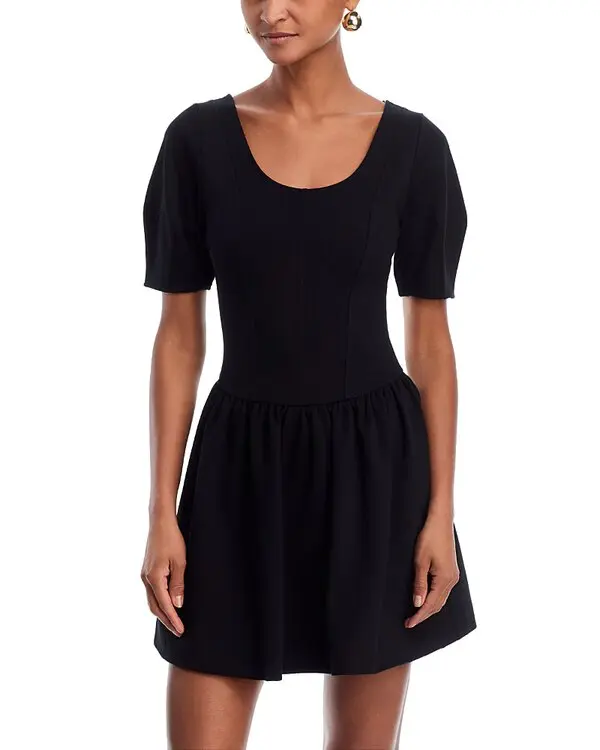 Aqua Ponte Scoop Neck Mini Dress - Black