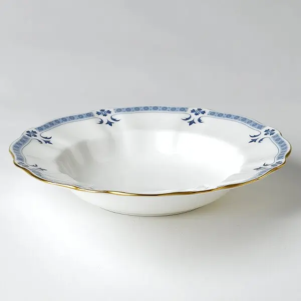 ROYAL CROWN DERBY Grenville Rim Soup Plate - White/blue