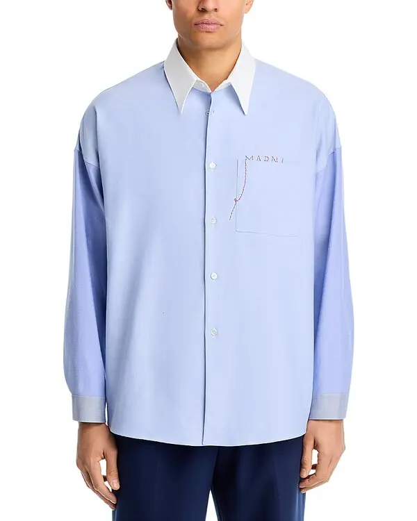 Marni Contrast Collar Boxy Fit Casual Button Down Shirt - Sapphire