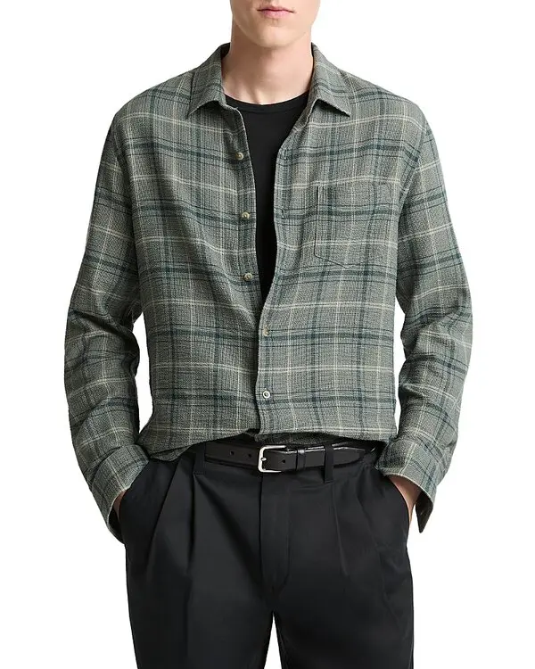 Vince Catskill Plaid French Placket Shirt - Seaweed/matcha