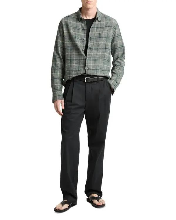 Vince Catskill Plaid French Placket Shirt - Seaweed/matcha