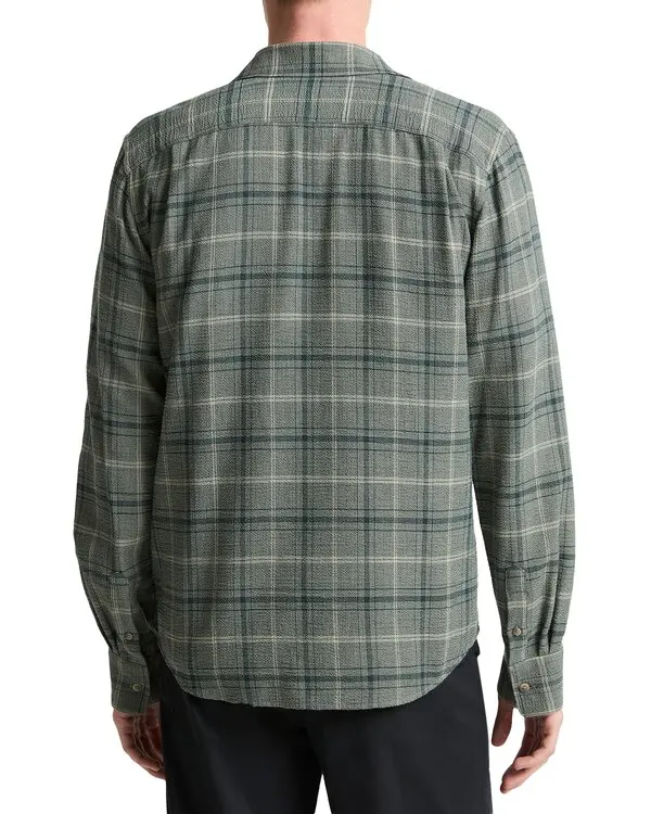 Vince Catskill Plaid French Placket Shirt - Seaweed/matcha
