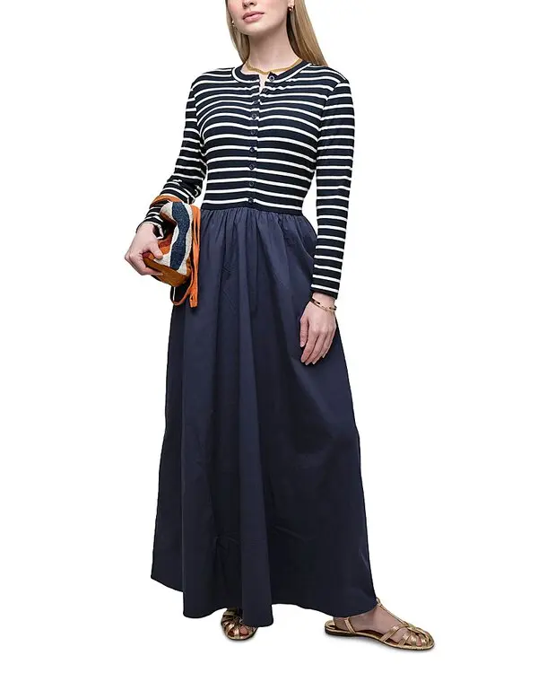 POINT Mixed Media Dress - Navy Stripe