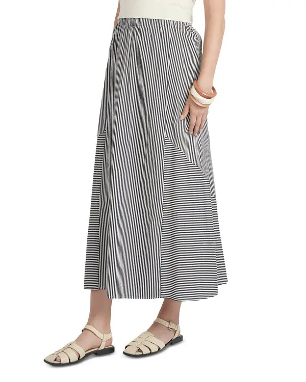 POINT Striped Poplin Skirt - Navy Stripe