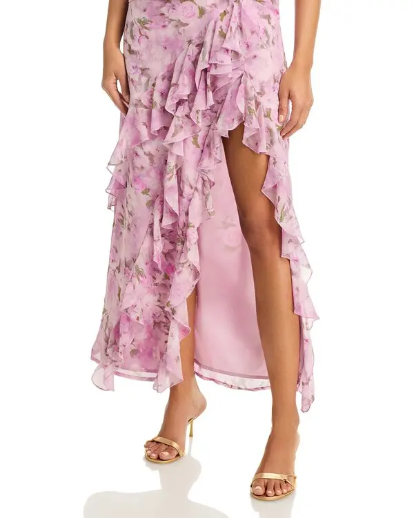 Aqua Floral Ruffle Maxi Dress