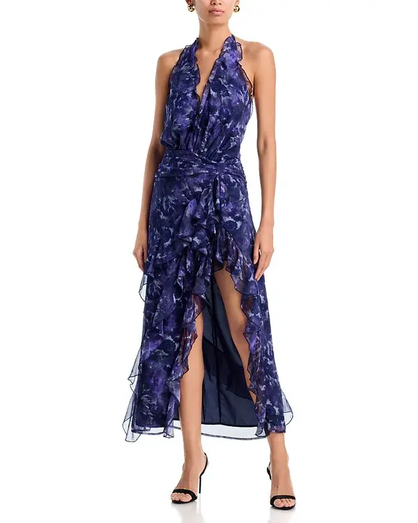 Aqua Floral Ruffle Maxi Dress Exclusive - Navy