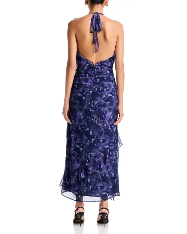 Aqua Floral Ruffle Maxi Dress - Navy
