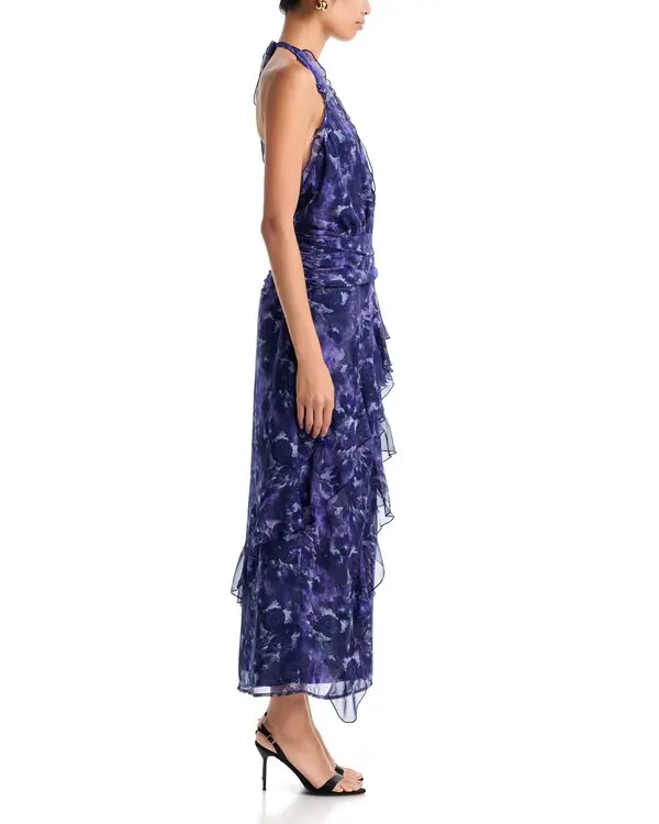 Aqua Floral Ruffle Maxi Dress - Navy