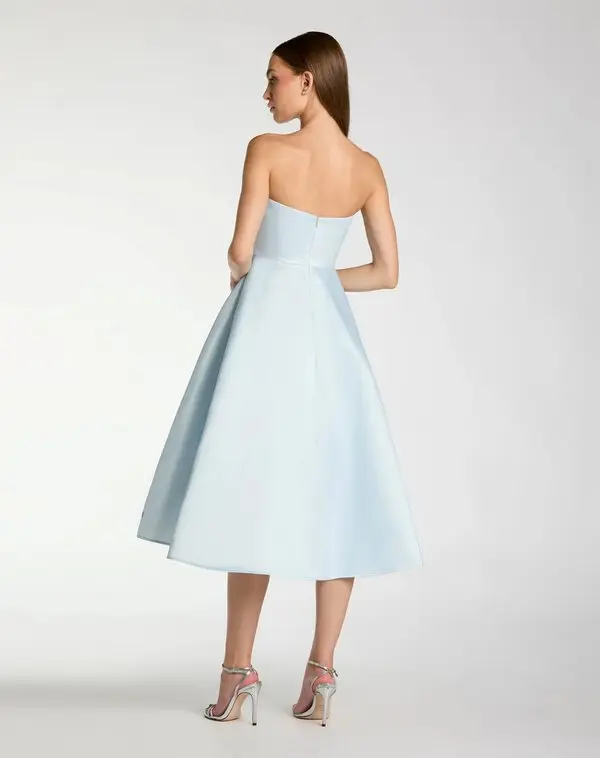 Mac Duggal Strapless Floral Satin Midi Dress