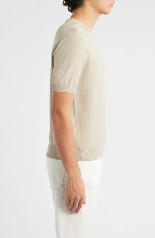 Canali Short Sleeve Cotton Crewneck Sweater - Beige