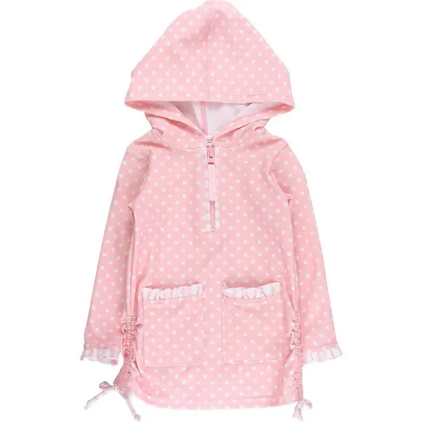 RUFFLEBUTTS Sun Protective Ruched Quarter-zip Cover-up - Pink Polka Dot