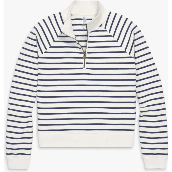 PRIMARY Half-zip French Terry Sweatshirt - Sunwashed Navy Ivory Stripe