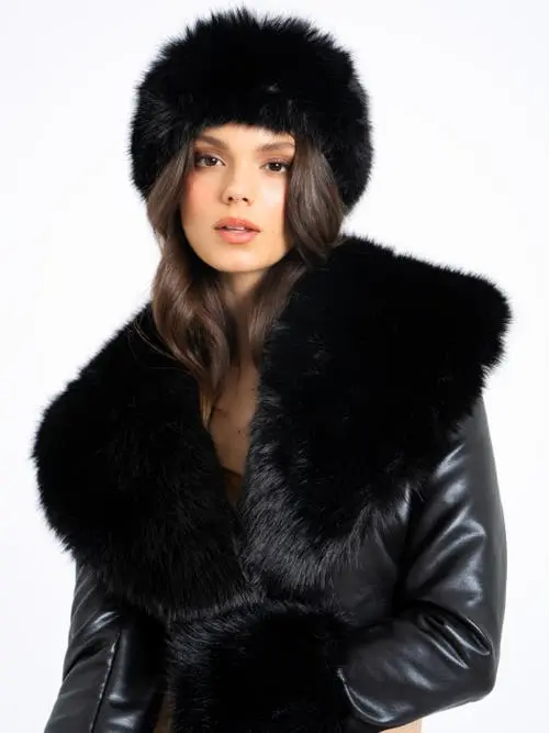MISS CIRCLE Vegan Fur Hat Headband - Black
