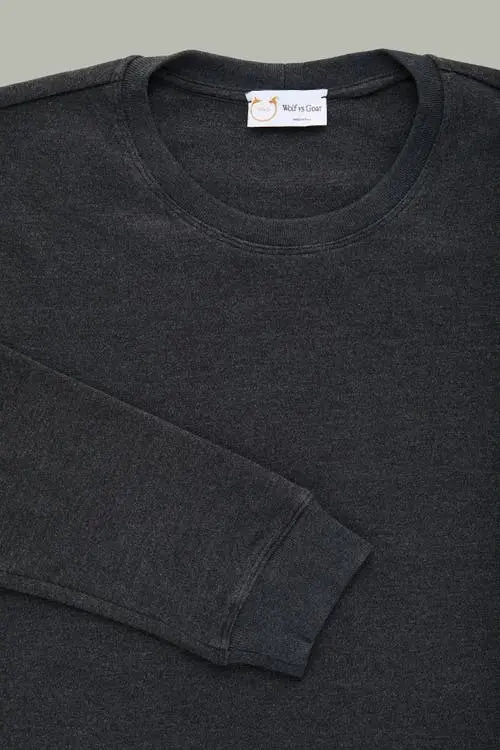 WOLF VS. GOAT (WVG) Heavyweight Viscose Interlock Long Sleeve Crewneck - Black