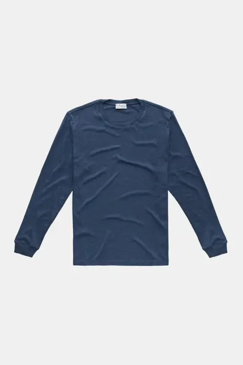 WOLF VS. GOAT (WVG) Heavyweight Viscose Interlock Long Sleeve Crewneck - Navy