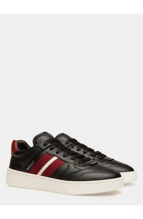 Bally Raise Sneaker In Calf Leather - Black/bally Red