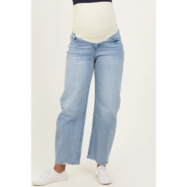 PINKBLUSH Distressed Barrel Leg Maternity Jeans - Light Blue