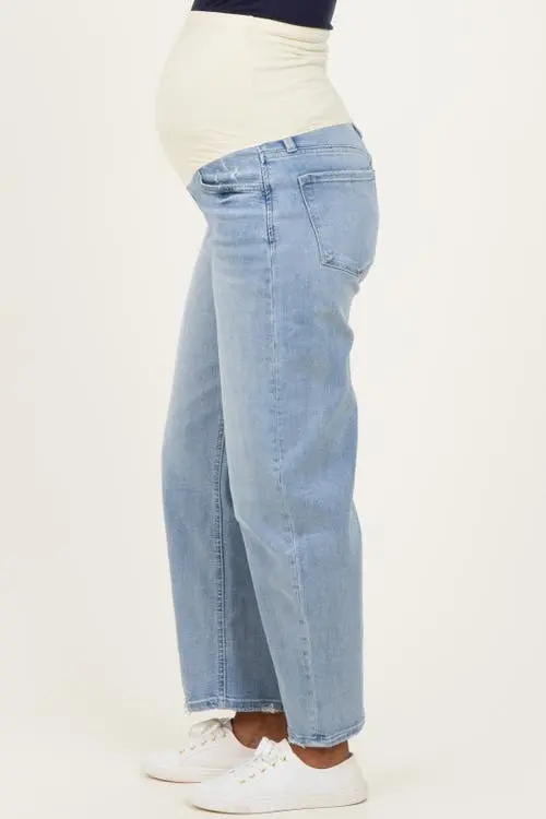 PINKBLUSH Distressed Barrel Leg Maternity Jeans - Light Blue