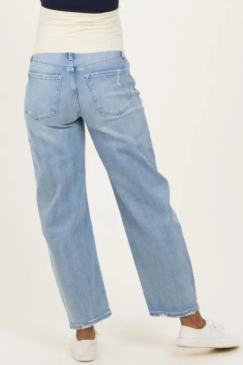 PINKBLUSH Distressed Barrel Leg Maternity Jeans - Light Blue