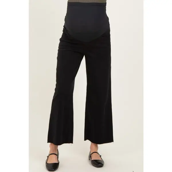 PINKBLUSH Raw Hem Crop Wide Leg Maternity Jeans - Black