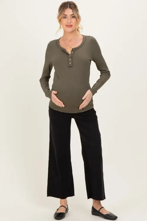 PINKBLUSH Raw Hem Crop Wide Leg Maternity Jeans