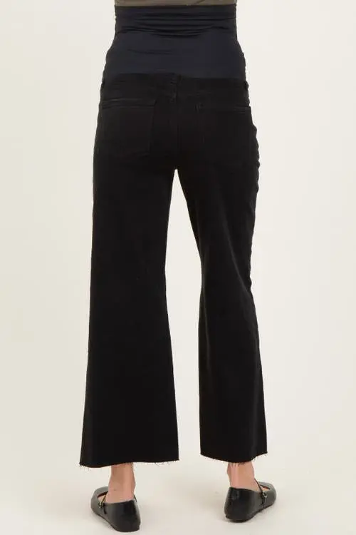 PINKBLUSH Raw Hem Crop Wide Leg Maternity Jeans