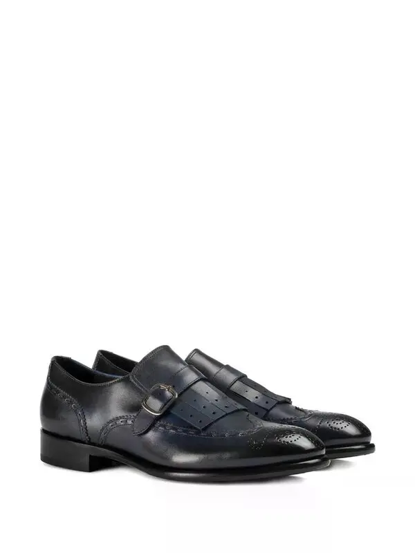 DOUCAL'S Fringing Buckle Leather Monk Shoes - Blue