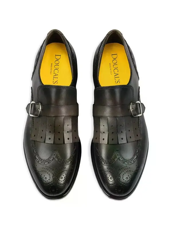 DOUCAL'S Fringing Buckle Leather Monk Shoes - Brown
